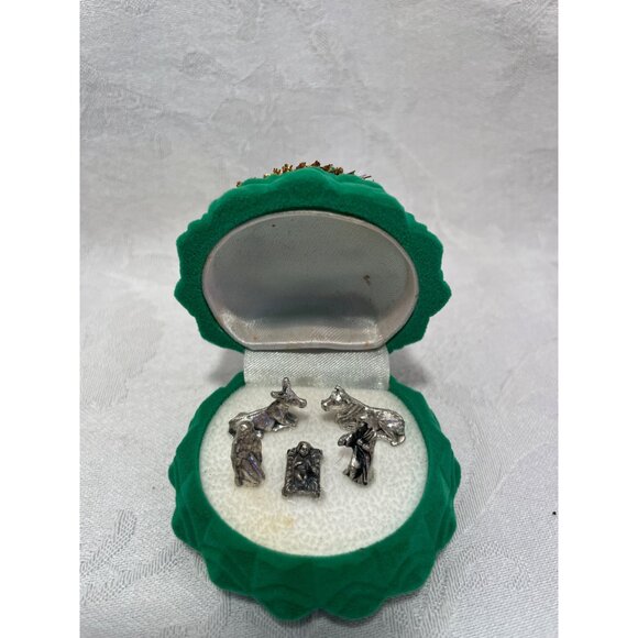 Holiday | Miniature Pewter Christmas Tree Box Nativity Scene Inside 3 ...